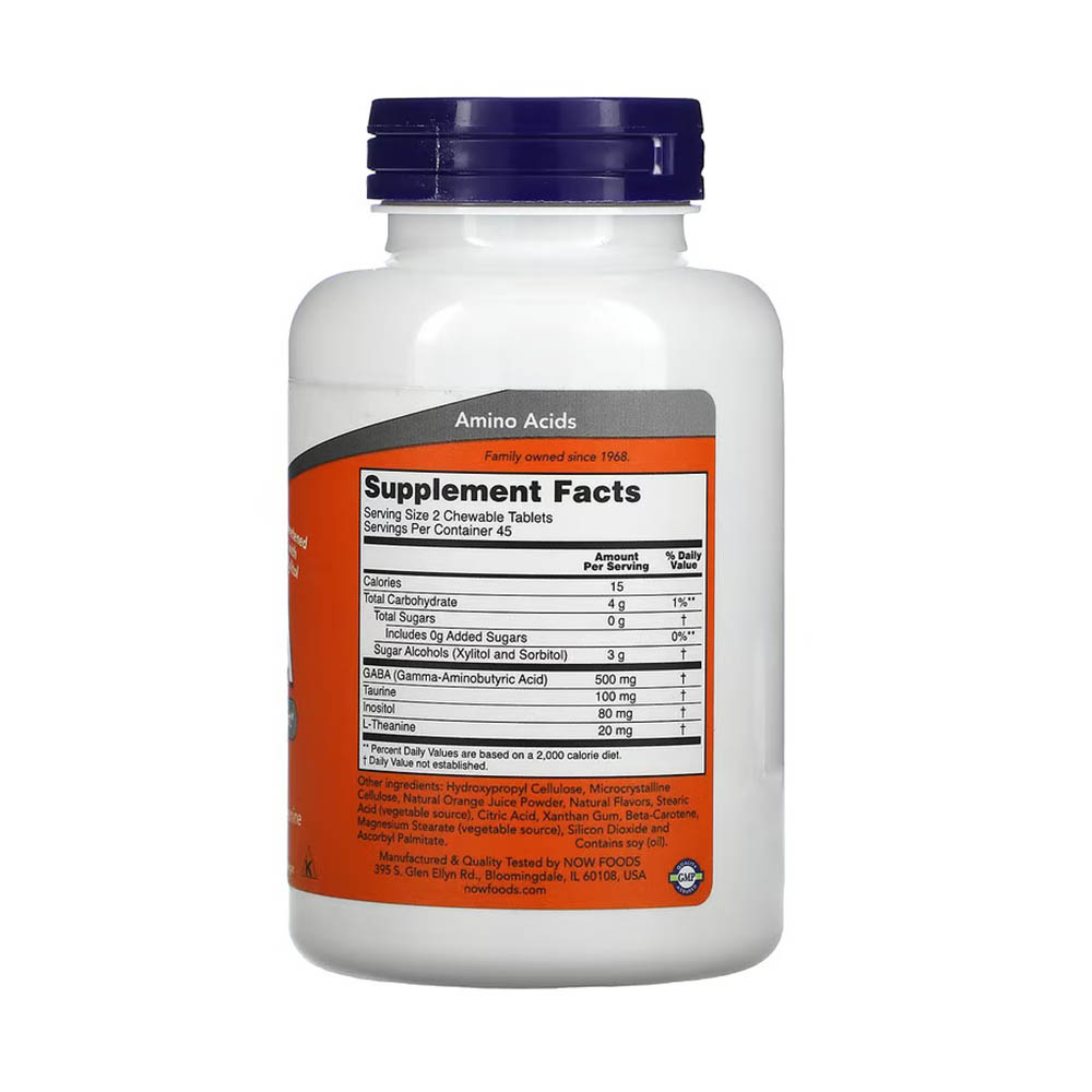GABA Chewable Plus Taurine, Inositol and L-Theanine, Now Foods, 90 ...